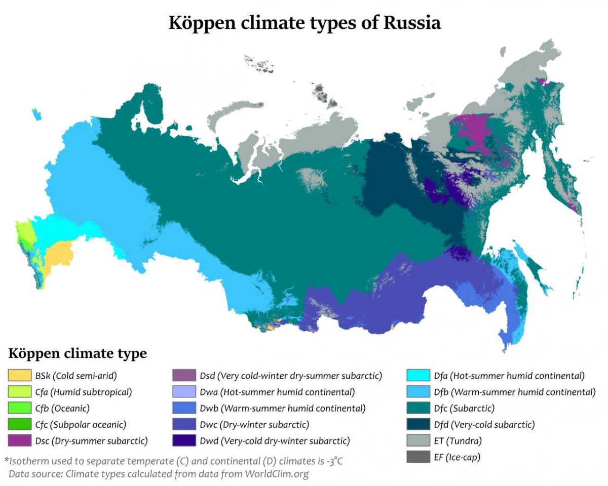 Rusland klimaat kaart - Klimaat kaart van Rusland (Oost-Europa - Europa)